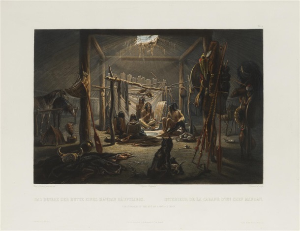 The Interior of the Hut of a Mandan Chief, plate 19 from Travels in the ...