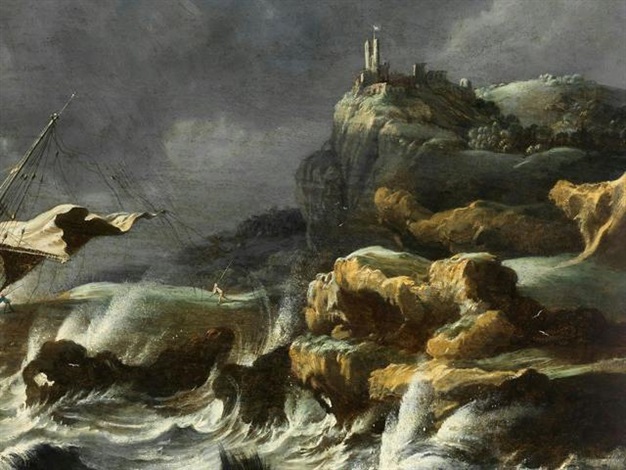 STÜRMISCHES MEER MIT SEGELBOOTEN VOR FELSENKÜSTE by Pieter Mulier the ...