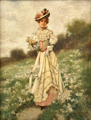 Edward Percy Moran American, 1862-1935, Portrait of a Woman in a Field ...