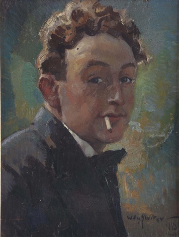 Portrait of the artist Piet van der Hem 1885-1961 with sigaret ...