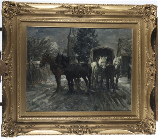 Four-in-hand in a wintry village by Georg Wolf on artnet