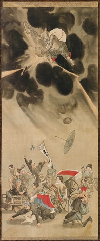 TWO PANELS DEPICING THE FIRE GOD RAIJIN AND WIND GOD FUJIN by Japanese ...