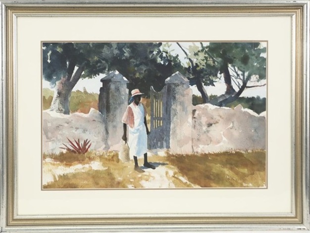 Bahamian Woman in Front of Gate by Chet Reneson on artnet