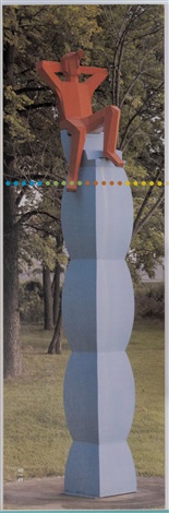 Red figure wearing a ball cap with hands behind his head, seated a top ...