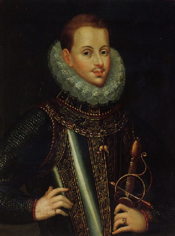 Portrait of Philip III of Spain wearing armour and the order of the Golden Fleece by Bartolomé ...