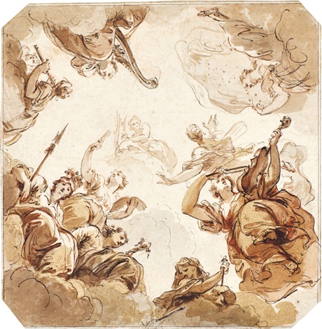 Study for a ceiling painting with Apollo and Minerva, and other figures ...