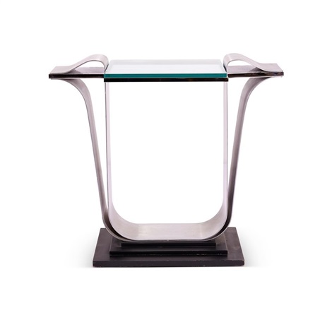 A BRUSHED AND POLISHED STEEL CONSOLE TABLE DESIGNED BY JAY SPECTRE ...