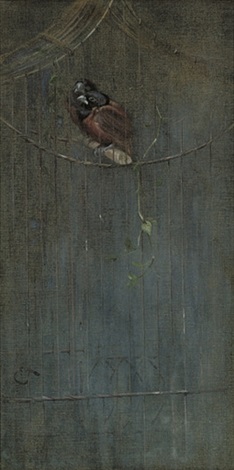 Two Black Hooded Nun Finches in an aviary by Edwin John Alexander on artnet