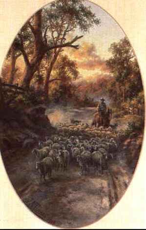 DROVING SHEEP AT SUNSET by James Alfred Turner on artnet