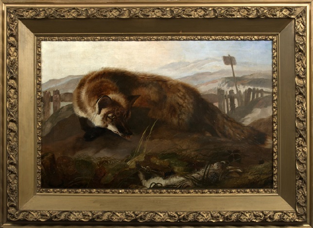 Fox with dead rabbit by Walter Harrowing on artnet