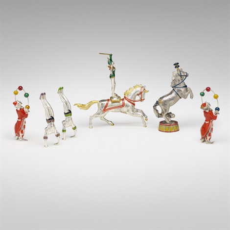 Group of silver and enamel circus figures by Gene Moore on artnet