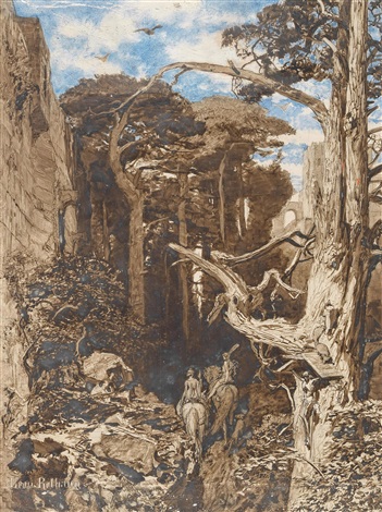 A fairy tale scene with riders and ruins by Leopold Rothaug on artnet