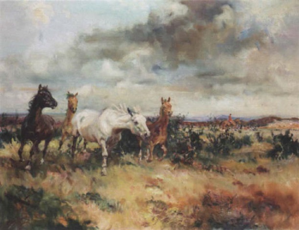 Wild horses and huntsman by Michael Lyne on artnet