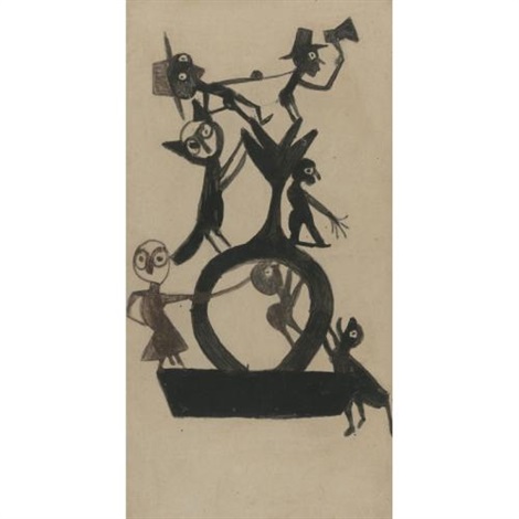 Fox and man with hatchet An exciting event by Bill Traylor on artnet