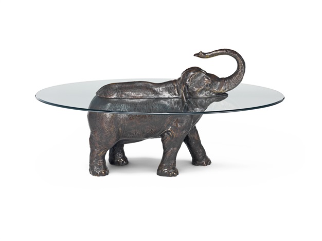 A patinated bronze and glass table in the form of an Elephant by Mark ...