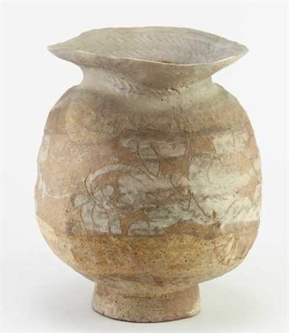 An Early Stoneware Seed Pod Form With Slip And Incised Decoration by ...