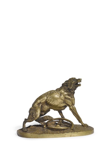 Wolf caught in a trap a small gilt-bronze figure, after the model by ...
