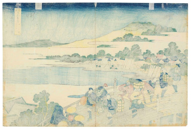 An oban yoko-e print of Echizen Fukui no hashi Fukui Bridge in Echizen ...