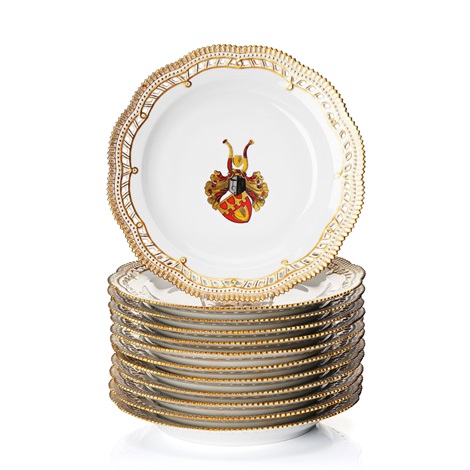 A set of 12 Royal Copenhagen armorial dishes, Denmark, 20th Century by ...