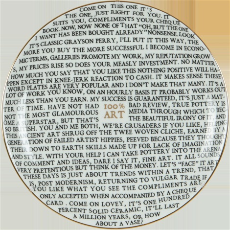 100 ART CERAMIC PLATE, ON THE REVERSE IS THE CLASSIC GRAYSON PERRY ...