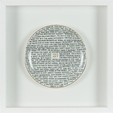 100 ART CERAMIC PLATE, ON THE REVERSE IS THE CLASSIC GRAYSON PERRY ...