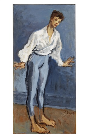 Male Dancer in Blue Tights and White Shirt by Moses Soyer on artnet