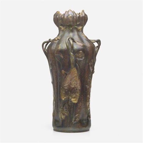 Monumental Amphora vase with high relief lotus flowers by Riessner ...
