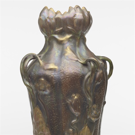 Monumental Amphora vase with high relief lotus flowers by Riessner ...
