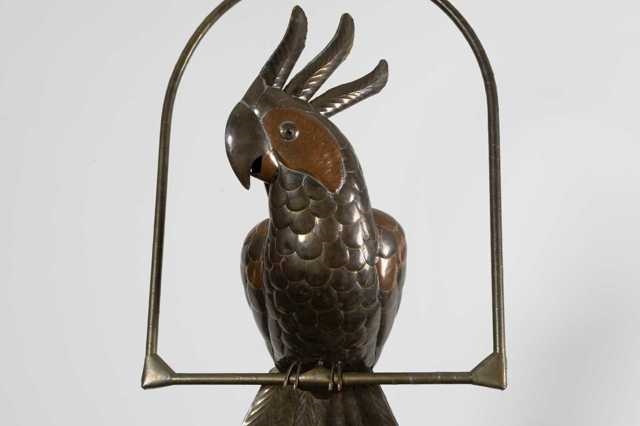 A copper and brass cockatoo by Sergio Bustamente on artnet