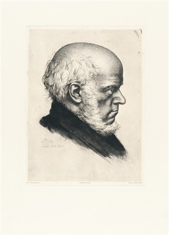 Portrait of Adolph Menzel in profile facing right by Karl Stauffer-Bern ...