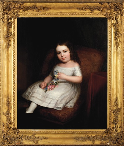 Portrait of Amanda Fiske in a white dress and holding flowers by Albert ...