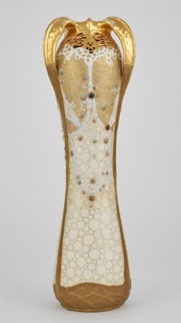 Amphora Pottery Co. Art Nouveau Earthenware Jeweled Three-Handled Vase ...