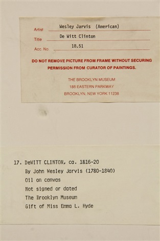 Portrait of DeWitt Clinton, Governor of New York by John Wesley Jarvis ...