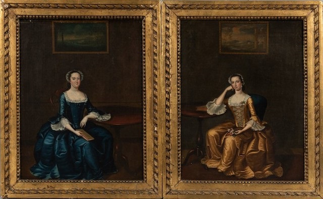 A Set of Four Portraits of Three Women and a Man Seated in Quiet ...