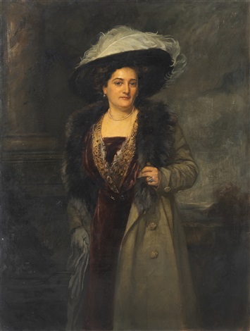 Portrait of Maria Reuther from Mannheim elegantly dressed with a plumed ...