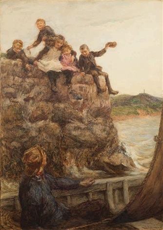 Children on A Harbour Wall by William B. Bennett on artnet