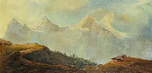 Alm in Hochgebirge vor Eiger, Mönch und Jungfrau by Gustave Adolph ...