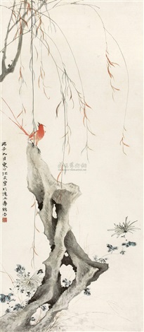 Willow branches and auspicious bird by Jiang Hanting on artnet