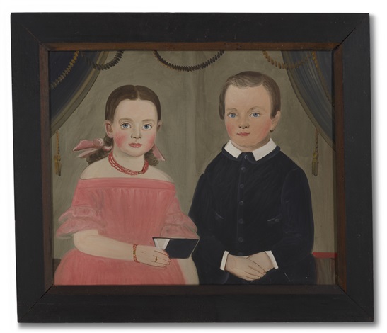 PORTRAIT OF A GIRL IN A PINK DRESS AND HER BROTHER by William Matthew ...