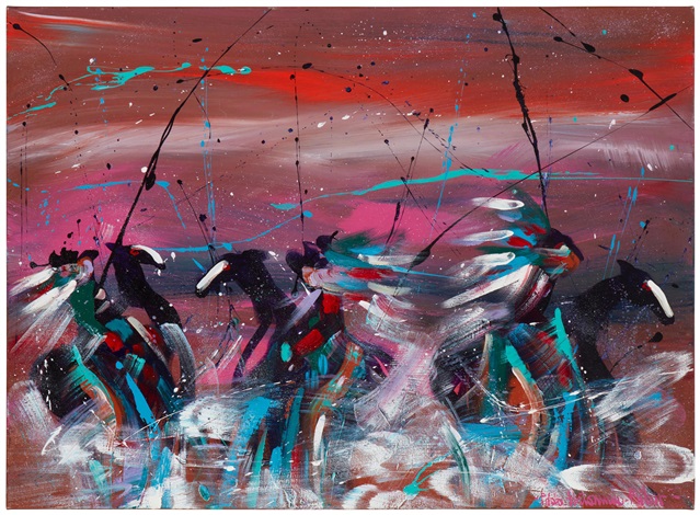 Abstract Native Americans On Horseback by Pablo Antonio Milan on artnet