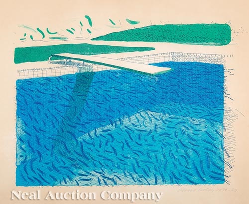 Lithographic Water Made of Lines, Crayon and Two Blue Washes with Green ...