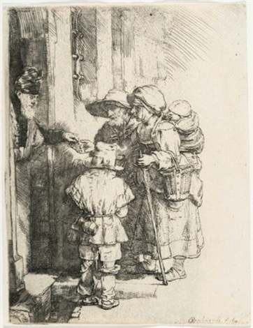 A Blind Hurdy-Gurdy Player and Family Receiving Alms by Rembrandt van ...