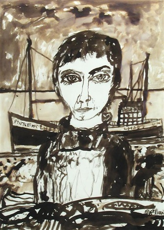 Boy with fish and boat in the background by John Bellany on artnet