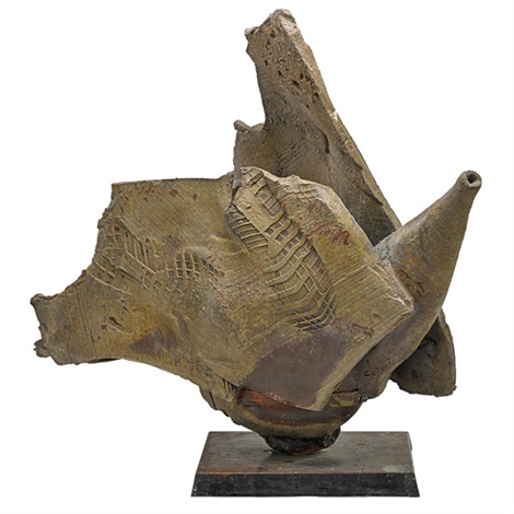 Slab-built raku-fired sculpture on pedestal by Paul Soldner on artnet