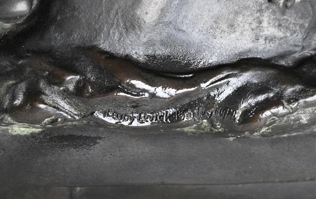 A BRONZE GROUP OF A MERCHILD ON A FLOATING BARREL, DATED 1912 by Ruby ...