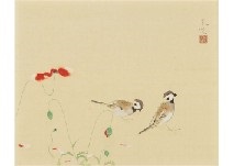 Poppy and two sparrows by Tsuchida Bakusen on artnet