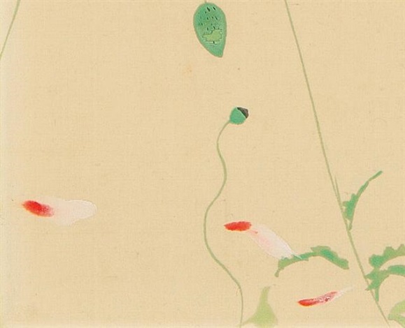 Poppy and two sparrows by Tsuchida Bakusen on artnet