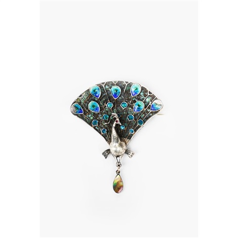 A fine Guild of Handicraft silver and enamel peacock brooch by Charles ...