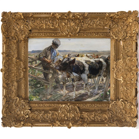 Drover with cattle at the gate by Heinrich von Zügel on artnet
