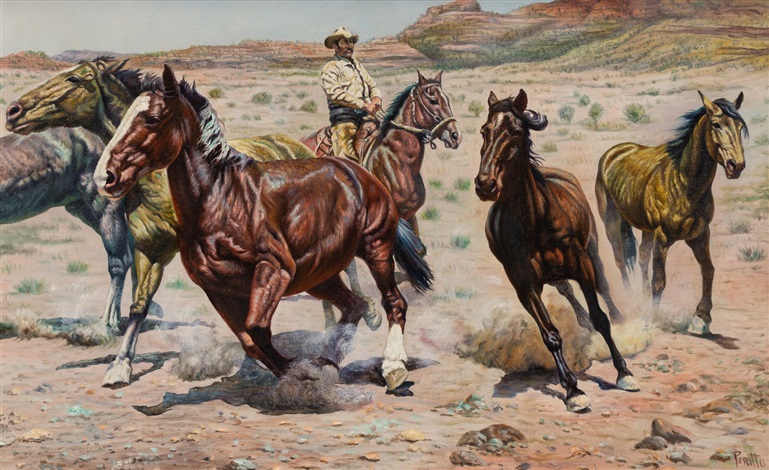 Cowboy and Wild Horses by Gregory Perillo on artnet